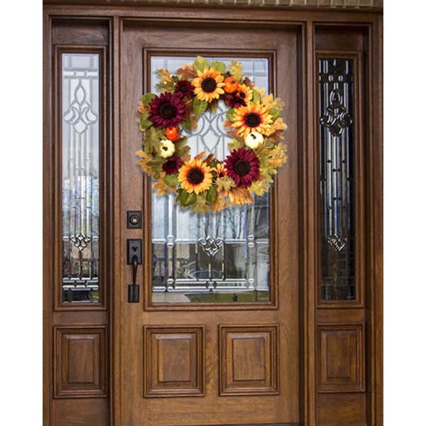 Abbie Home Ansuma 20" Thanksgiving Wreath with Faux Pumpkin and Sunflower for Front Door Window ...